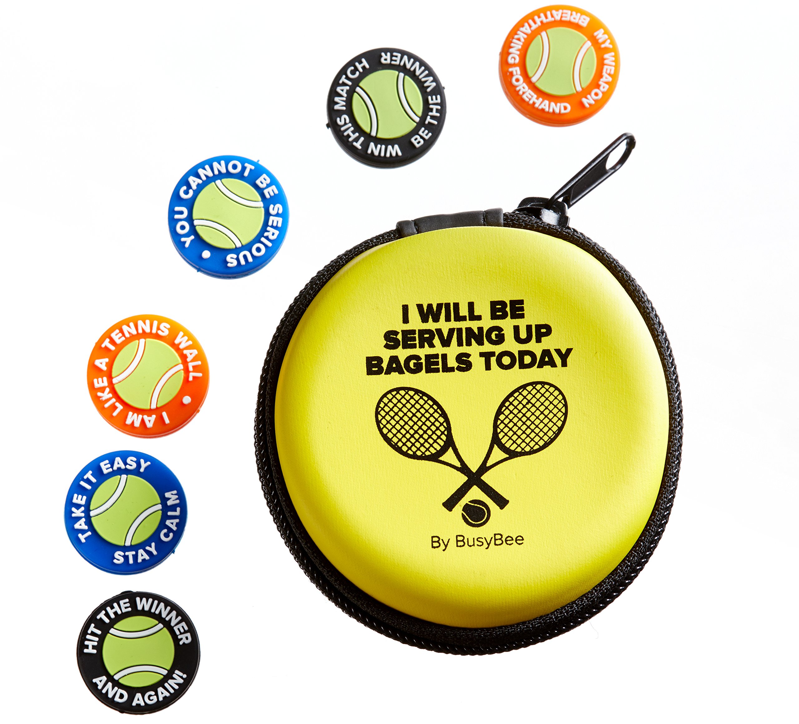 BusyBee Vibration Dampener (Pack of 6) with 6 Mottos in Tennis Ball Zipper Pouch