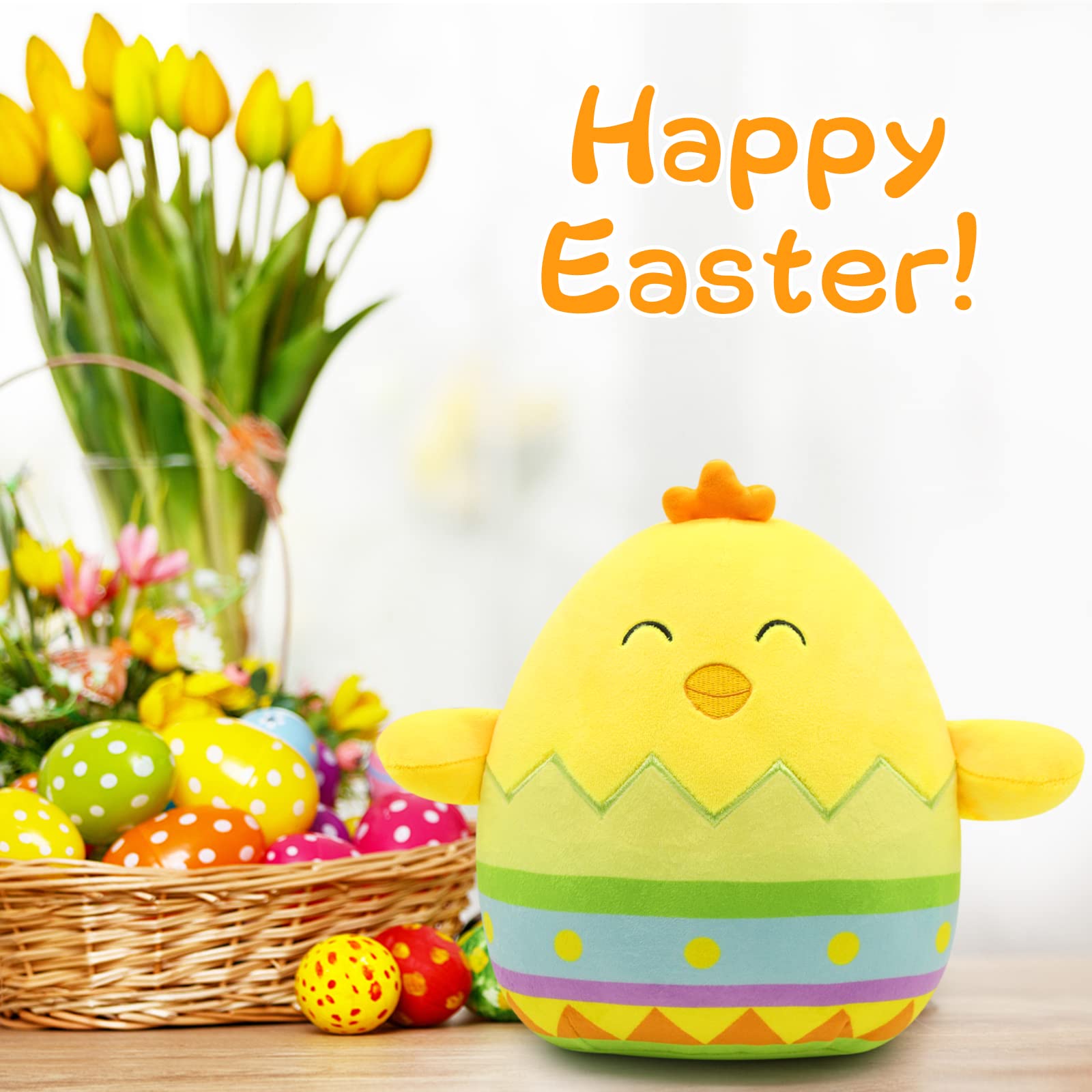 Chick Plush Pillow Toys, Kawaii Chick Stuffed Animals Plushie, Soft Easter Colored Eggs Chick Doll Pillow Easter Plush Gift for Kids