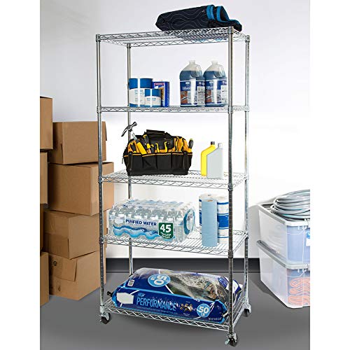 Seville Classics UltraDurable Heavy Duty NSF Solid Steel Wire Rack Storage Unit, Organizer for Garage, Warehouse, Office, Restaurant, Classroom, Kitchen, Steel, 5-Tier Shelving, 36" W x 18" D