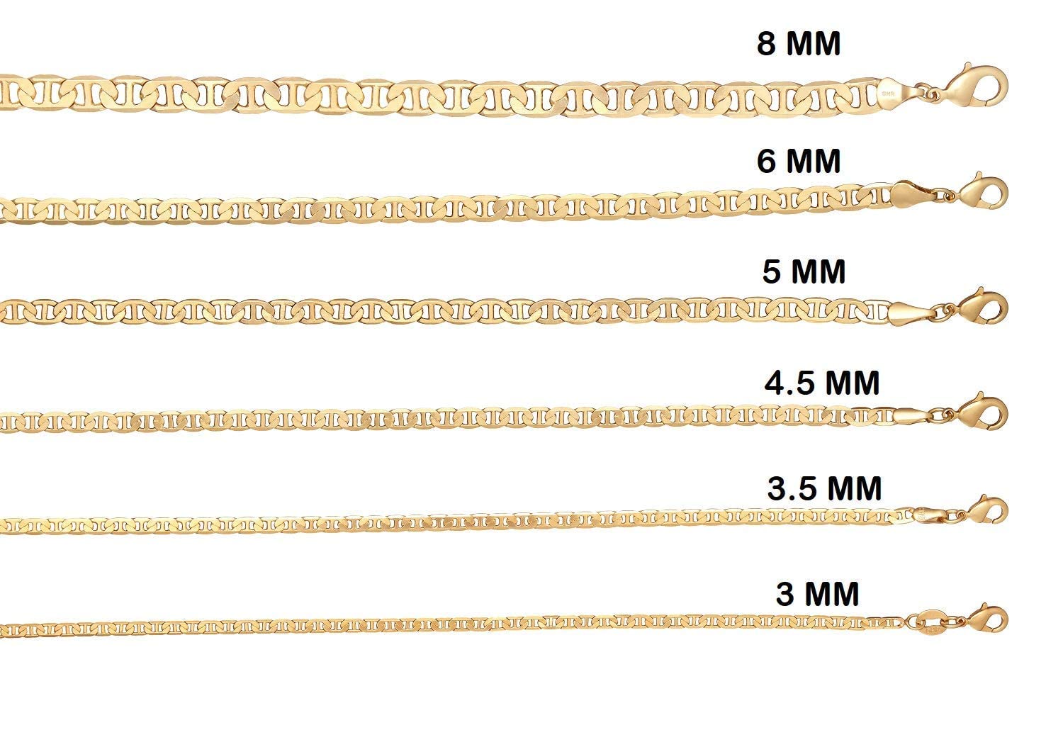 Barzel Mariner Chain Necklace for Women, 18K Gold Plated Mariner Chain (20 Inches, 3MM Gold)