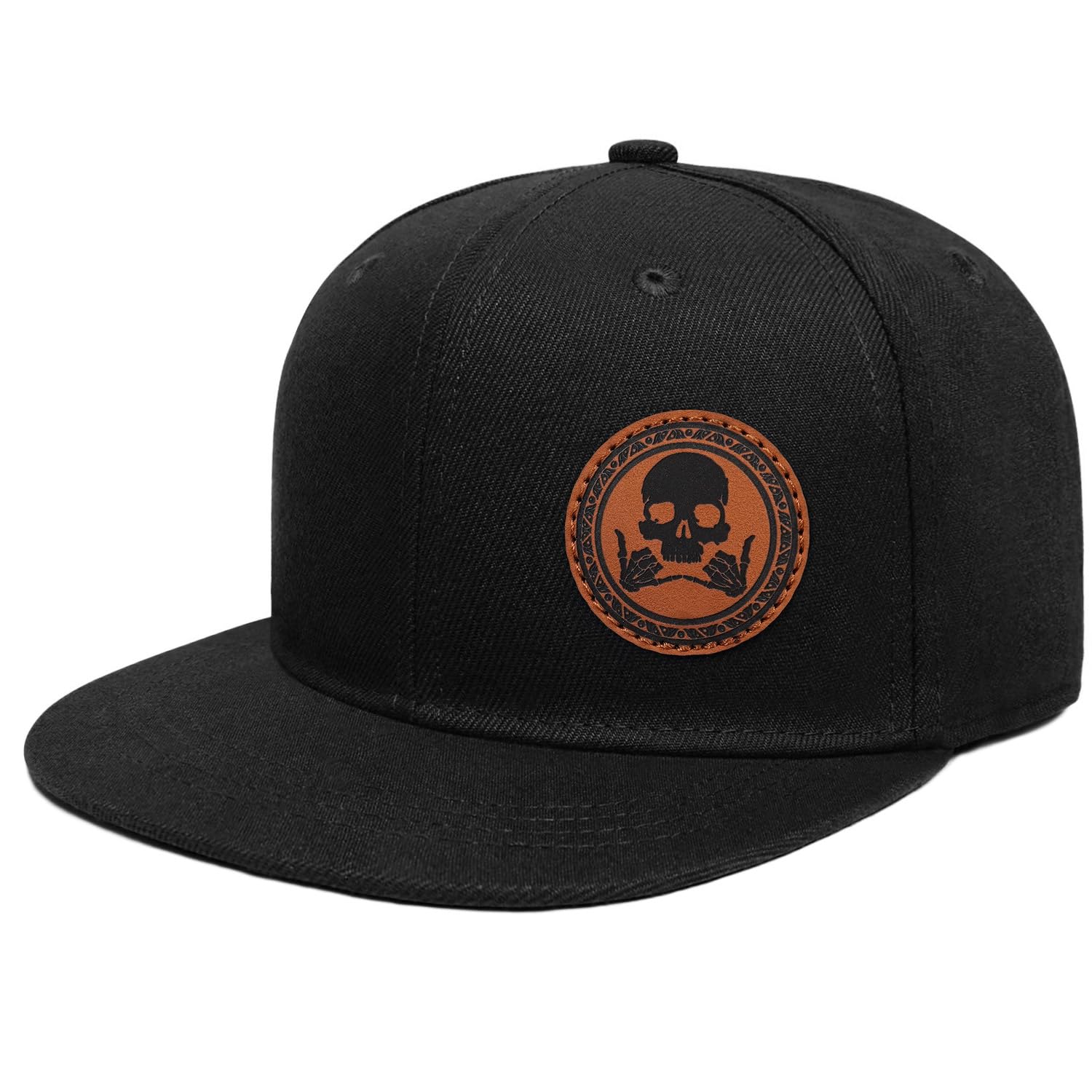 Chicken Noodles Flat Brim Hats for Men - Gothic Style Skull Hat Leather Pattern - Hip-Hop Snapback Hat Skeleton Hats for Men