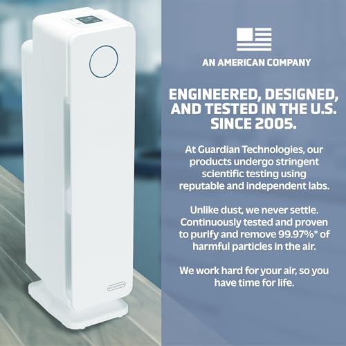 GermGuardian Air Purifier for Home, Large Rooms, H13 HEPA Filter, Removes Dust, Allergens, Smoke, Pollen, Odors, Mold, UV-C Light Helps Reduce Germs, 28 Inch, White, AC5350W