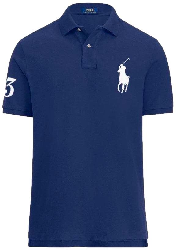 POLO RALPH LAUREN Mens Big Pony Custom Slim Fit Mesh Polo Shirt (Large, Navy)