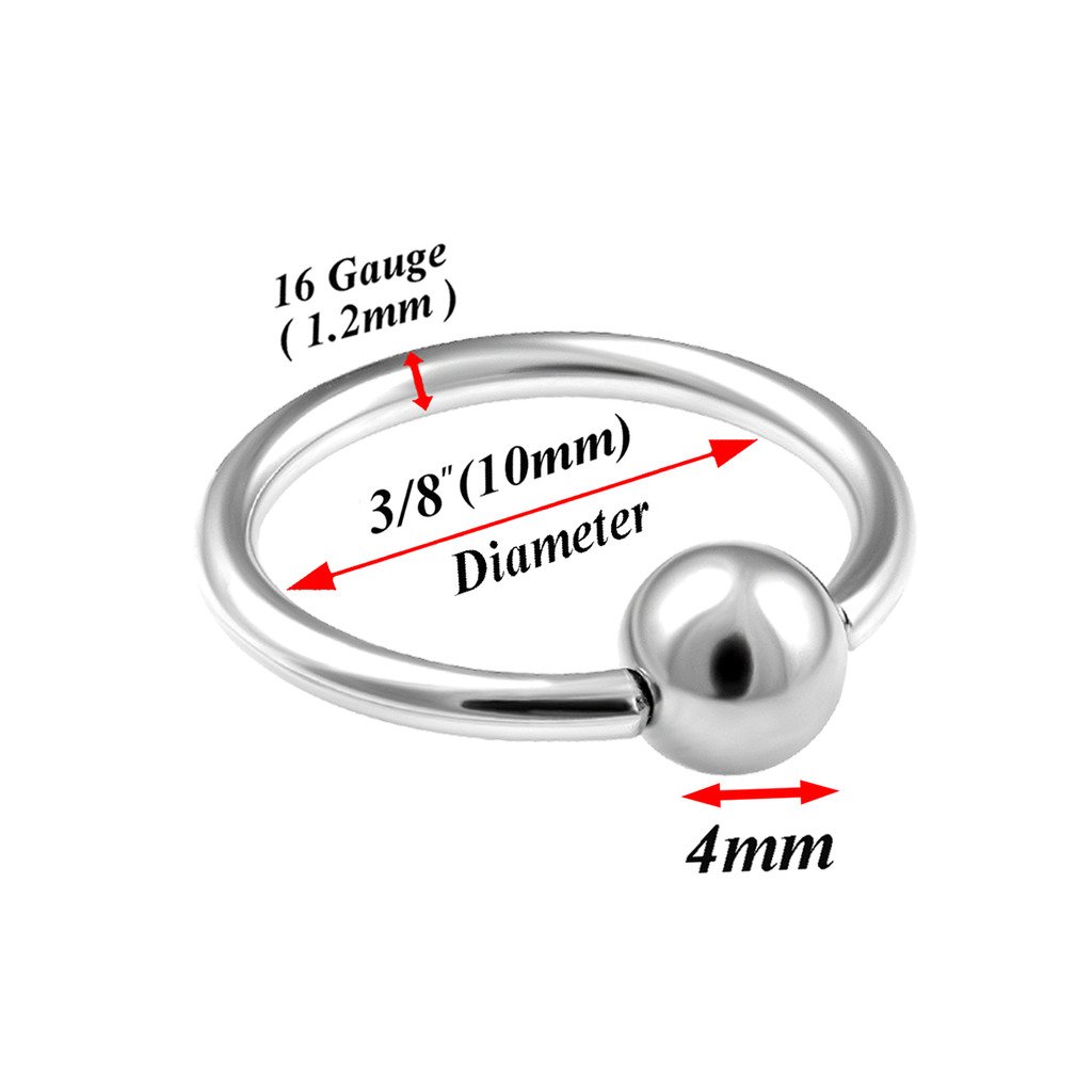 bodyjewellery 4pcs 16g Captive Bead Ring Cartilage Hoop Septum Nose Tragus Snake Bite Lip BCR Rook Helix Conch Eyebrow 4mm Ball - 10mm
