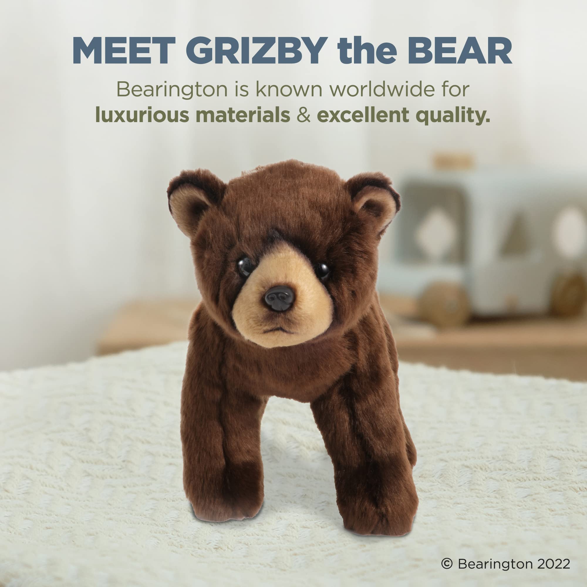 Bearington Lil' Cubbie Small Plush Stuffed Animal Brown Grizzly Bear, 9 inches