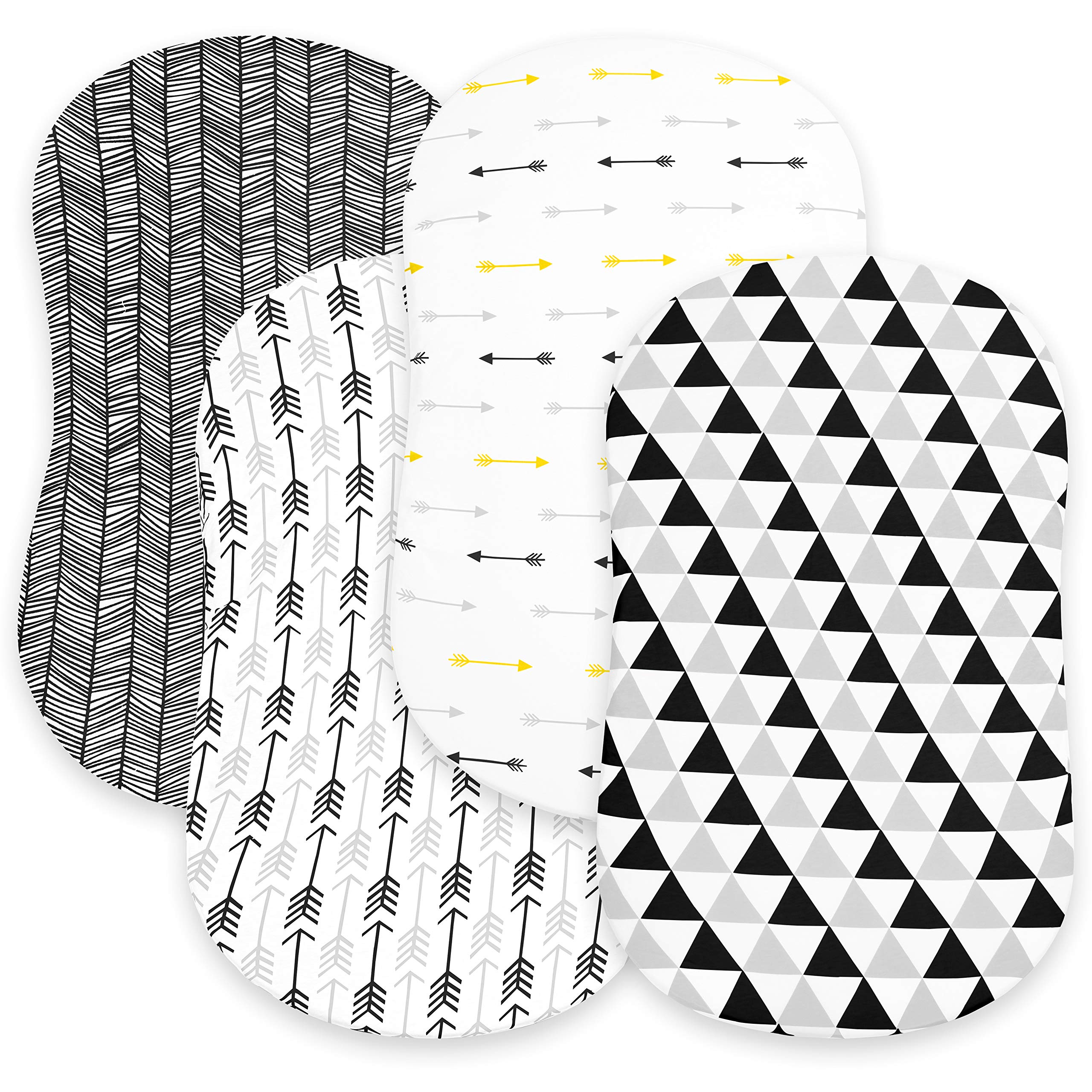 Bassinet Bed Sheets – Bassinet Fitted Sheets 4 Pack – 100% Jersey Knit Cotton Cradle Sheets – Bassinet Bedding for Standard Size Oval or Rectangular Bassinet Pads – Bassinet Sheet for Boy & Girl