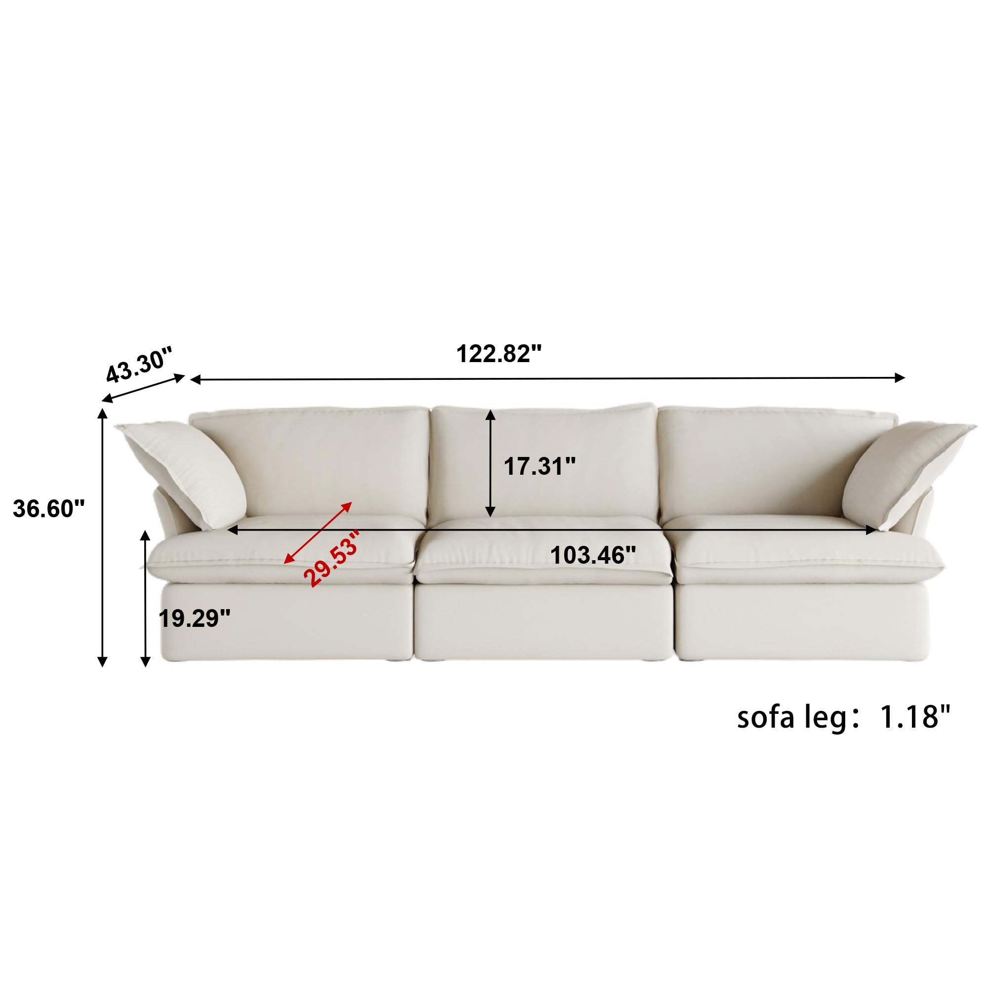 JACH L Shape Sectional Couches, Deep Couch Sectional Sofa with Chaise Ottoman, Modern Modular Sectional Sofas, Cushion Covers Removable, Two Corners and A Middle Sofa for Living Room (Beige)