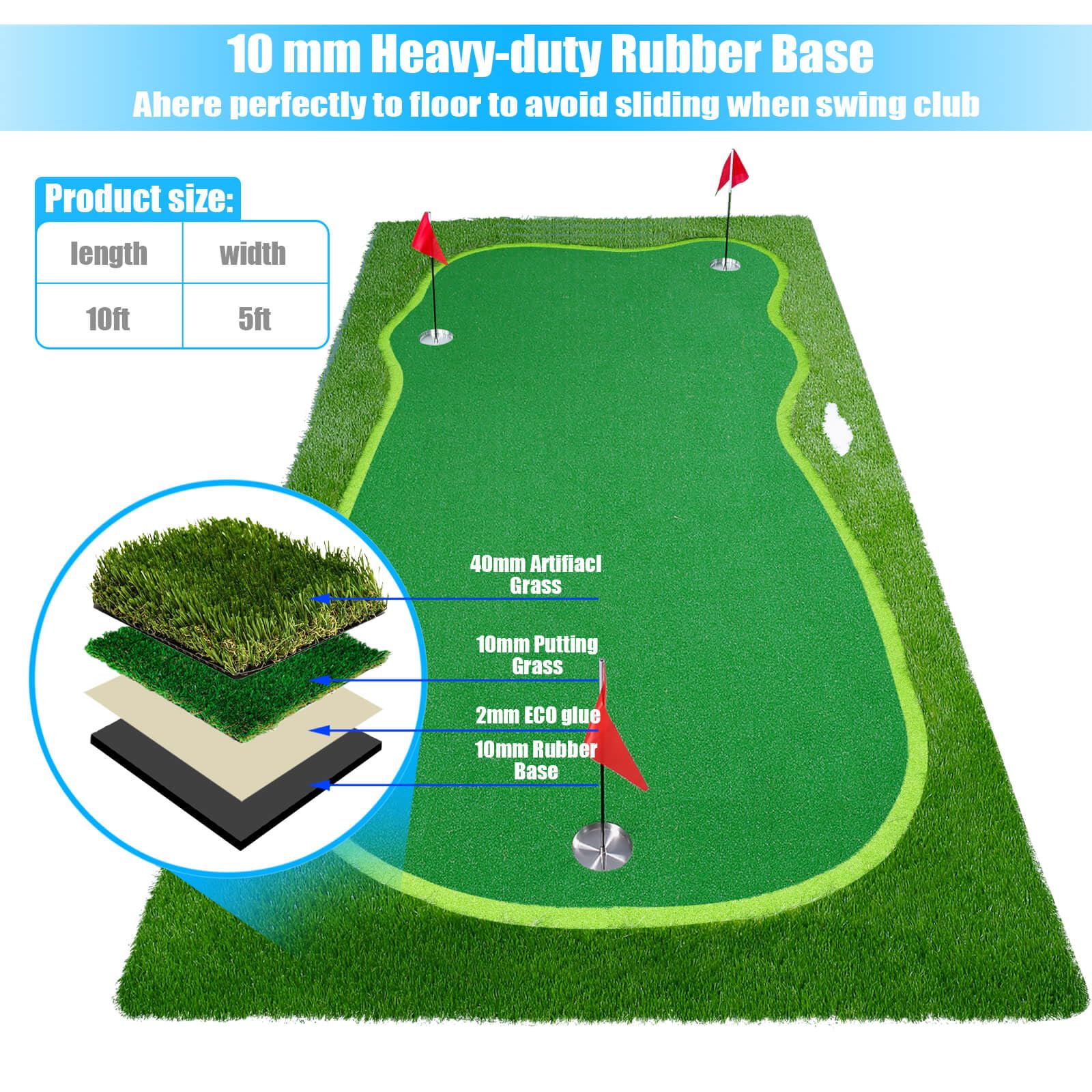 BOBURN Golf Putting Green/Mat-5x10FT Golf Training Mat- Professional Golf Practice Mat- Green Long Challenging Putter for Indoor/Outdoor