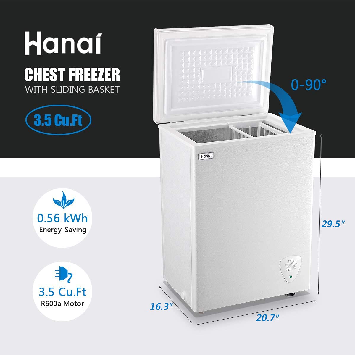 Chest Freezers Compact Mini Deep Freezer WANAI 3.5 Cu.Ft Free-standing Top Door Room Dorm Office Garage Freezer with 7 Adjustable Temp Control Removable Basket for Apartment Basement Business