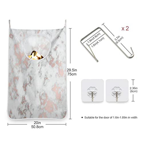 Marble Pattern Hanging Laundry Hamper Bag Door/Wall/Closet Hanging Large Laundry Bag Basket for Dirty Clothes Storage Organizer,with 2 Hooks,Space Saving for Travel,Small Room