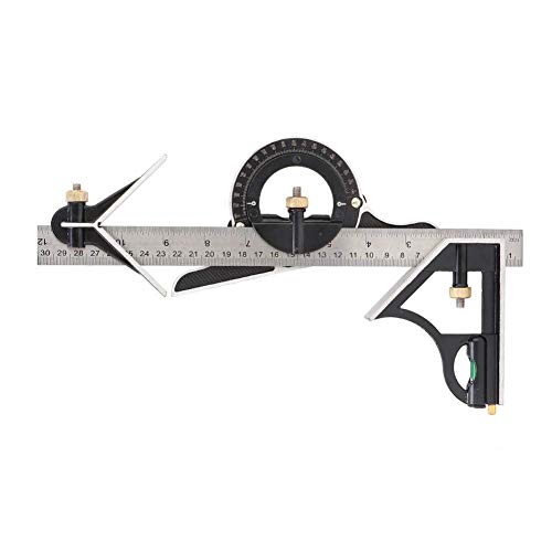 Fafeicy Stainless Steel T Square Ruler Adjustable Sliding Combination Square Ruler & Protractor Level Measure Measuring Tool 4-Piece 4R Combination Square