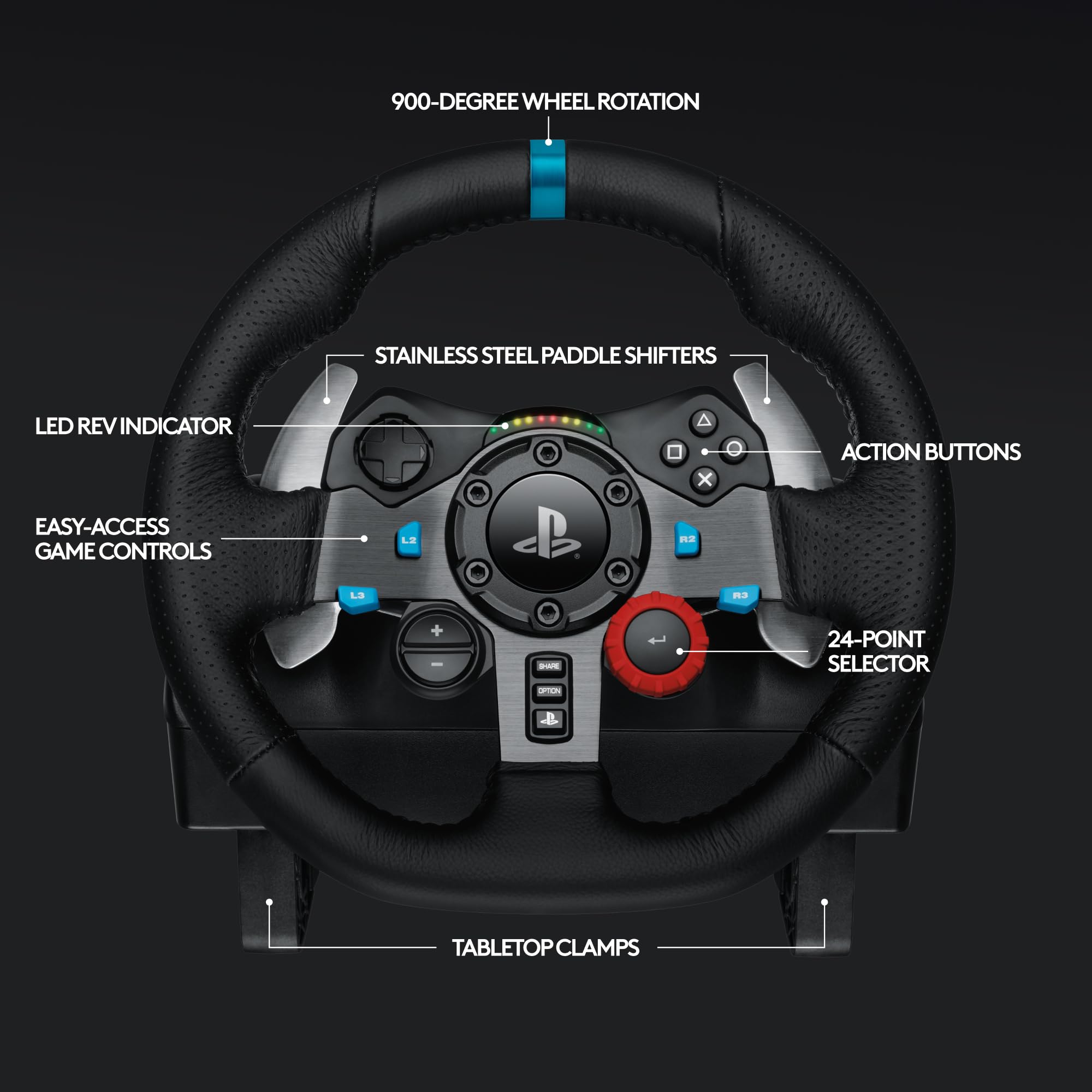 Logitech G29 Driving Force Racing Wheel and Floor Pedals, Real Force Feedback, Stainless Steel Paddle Shifters, Leather Steering Wheel Cover, Adjustable Floor Pedals, UK-Plug, PS4/PS3/PC/Mac – Black
