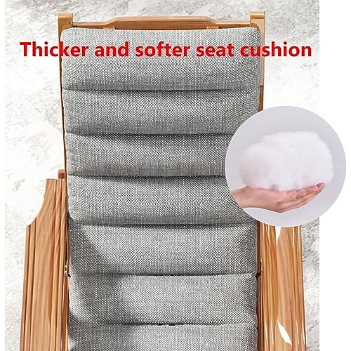 LEIYTFE Garden Bamboo Rocking Chair Folding Reclining Patio Chairs Adjustable Back Balcony Lounge Chair with Foot Massage,Upholstered Rocker Chair for Elderly (Color : Gray, Size : Log)