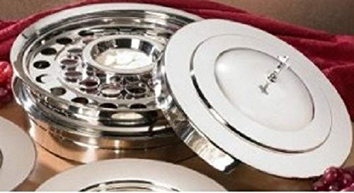 Stackable Communion Tray with Center Bread Plate & Tray Cover - Stainless Steel Silver Finish