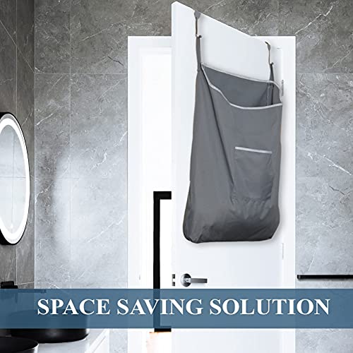 The Fine Living Co. X-Large Hanging Laundry Hamper with Over Door Hooks & Adhesive, Durable Space Saving Laundry Bag with Zipper and Wide Open Top, Hanging Dorm Laundry Hamper 20"x3.38"x30" (Grey-XL)