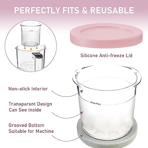 Ice Cream Machines Containers Lids BPA-Free & Dishwasher Safe, Containers Replacement Pints and Lids Compatible with NC299AMZ & NC300s Series Creami Ice Cream Makers(Pink/Grey)