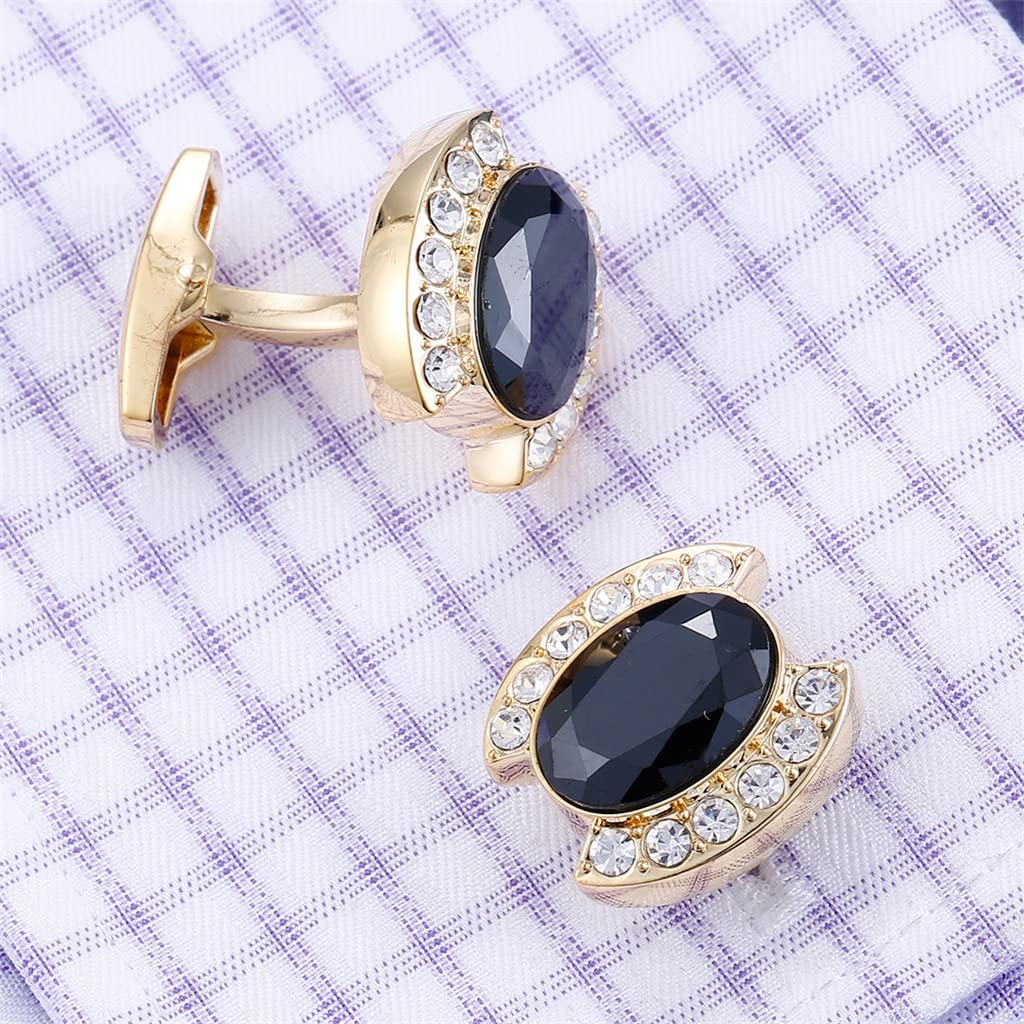 Black Zircon Crystal Cufflinks French Full Diamond Cufflinks Men's Shirt Cuff Buttons (Color : A, Size : One Size) (A One Size)