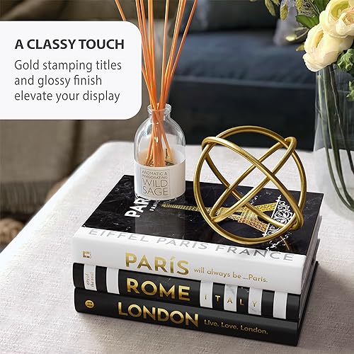 Decorative Books for Home Decor β Hardcover Faux Book Decor, Gold Foil Stamping Titles, Set of 3 β as Coffee Table/Entryway Table/Book Shelf Decor