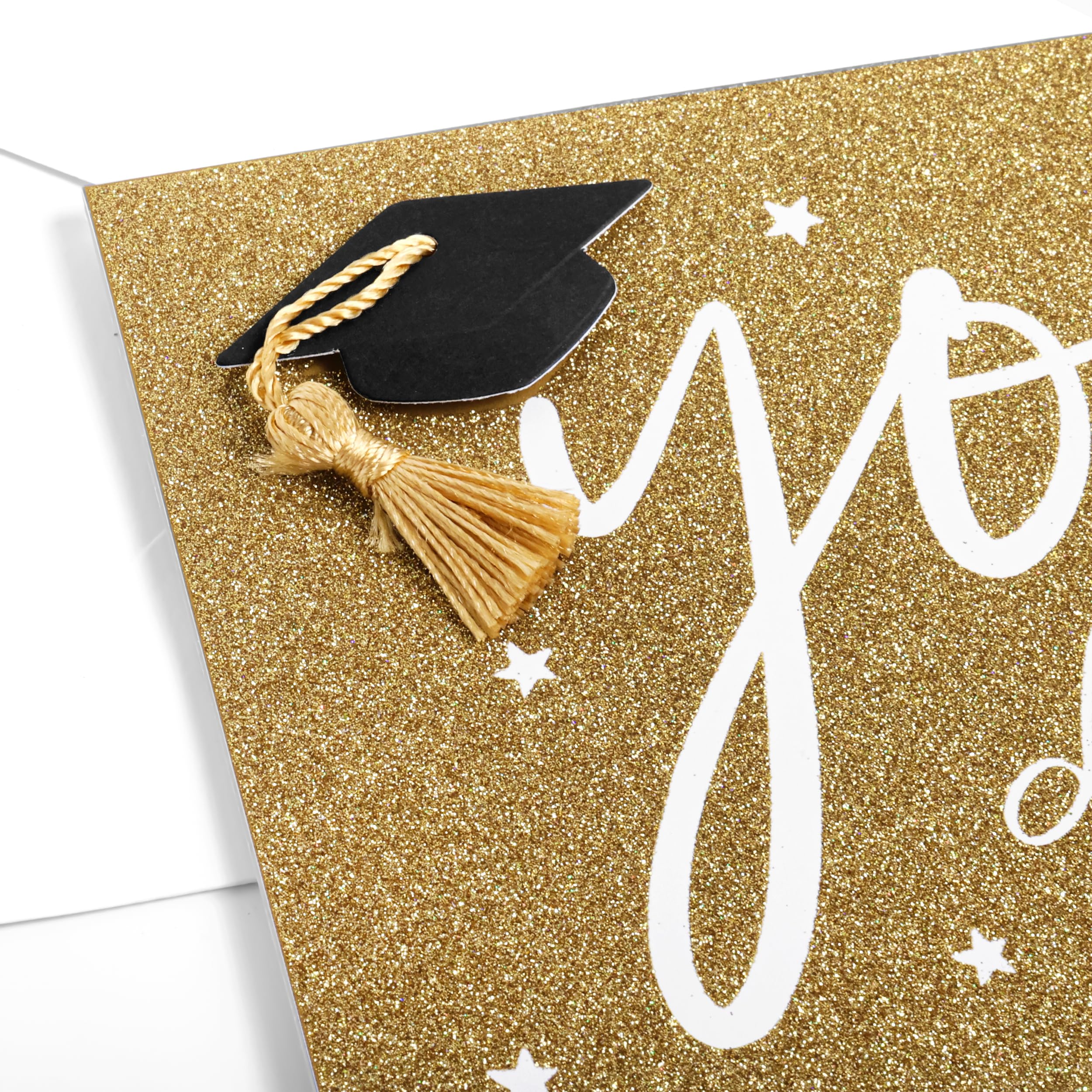 GIFTING GIGGLES Happy Graduation Card - Congratulations graduate card for College or High School - for him or her - Men or Women - Golden Sparkle card with 3D cap design