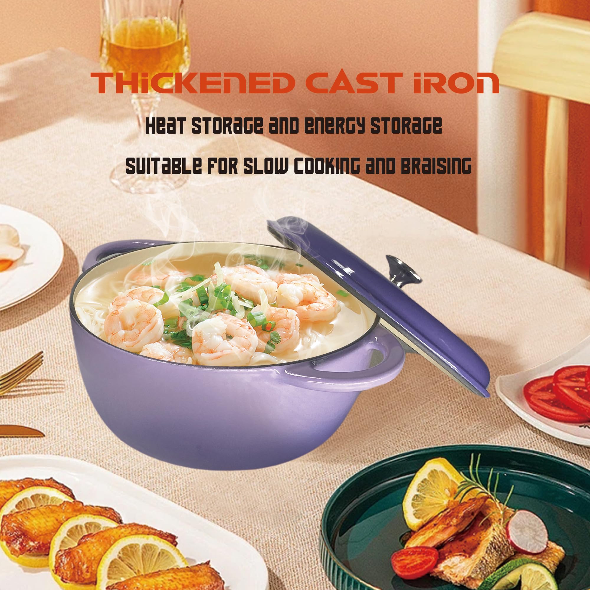 Enameled Dutch Oven with Lid ,Dual Handles ,Oven Safe up to 500° F or on Stovetop,Use to Marinate, Cook, Bake, Refrigerate , Blue