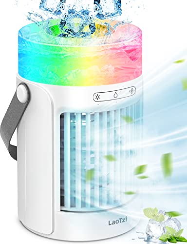 Portable AC Air Conditioner Fan, Evaporative Mini Air Conditioner with 3 Speeds 7 Colors, 600ML Large Water Tank Air Cooler, Misting Humidifier Small Desk Cooler Fan for Room, Home, Car and Office