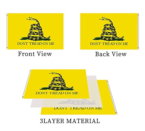 Dont Tread On Me Flag 3x5 Outdoor 240D Heavy Polyester Duty Double Sided 3ply Gadsden Flag Vibrant Colors Durable Canvas Header with 2 Brass Grommets Tea Party Rattle Snake Banner