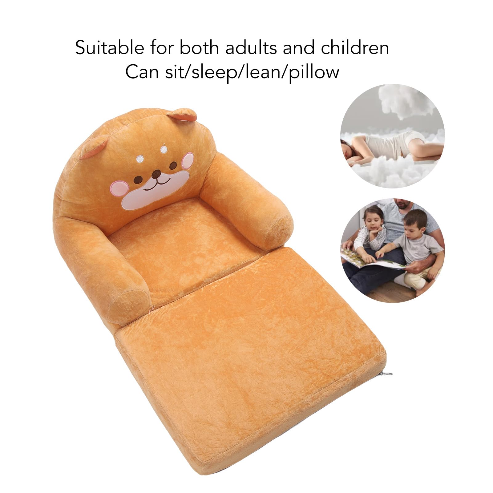 Flip Open Couch, Brown Puppy Kids Chair Couch Multifunctional Adorable Cartoon for Home for Watching TV (Folding in Half)