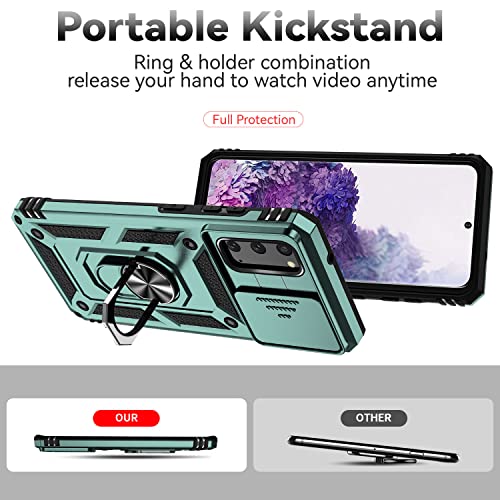 MLDWH Samsung S20 5G Case with Stand Kickstand Ring and Camera Cover with Tempered Glass Screen Protector, Heavy Duty Military Grade Shockproof Protective Cover for Samsung S20 5G (Green)