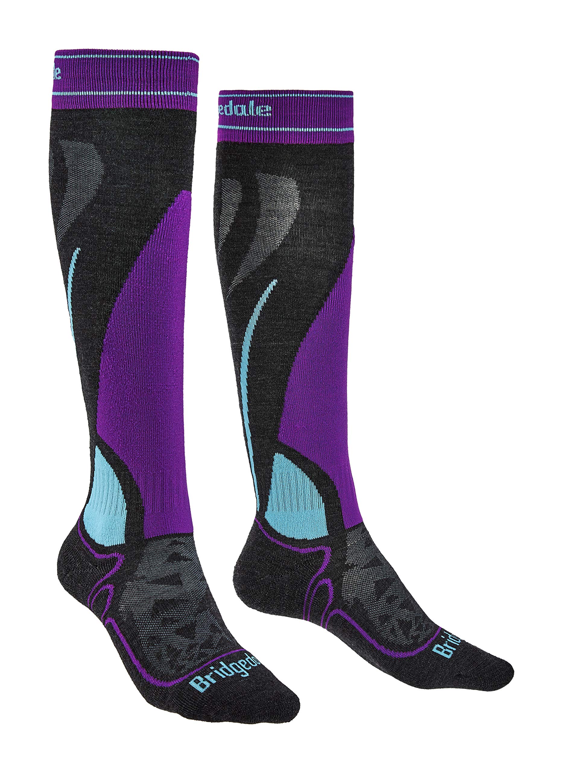 Bridgedale Women's Midweight Ski - Merino Endurance Socks, Large, Graphite/Purple