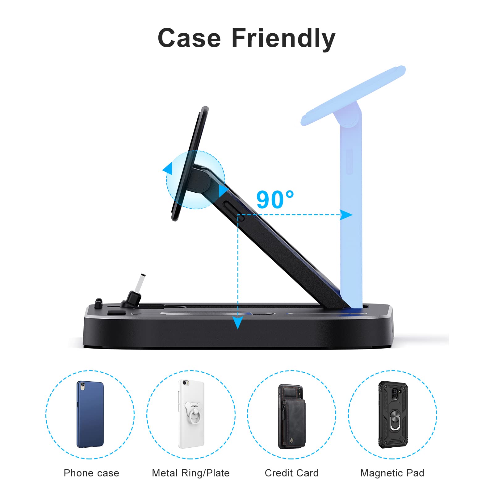 Charging Station for Multiple Devices Apple, 3 in 1 Charging Dock for iPhone/AirPods Series, Portable Charging Stand for iWatch Series 8/Ultra/7/6/5/4/3/2/1/SE(with 15W Adapter and Cable) Black
