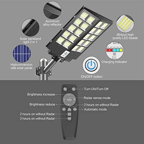 Deepn 1500W Solar Street Light Outdoor Waterproof 120000 Lumens Dusk to Dawn Solar Flood Light Motion Sensor, LED Solar Lights with Remote Control for Parking Lot, Backyard