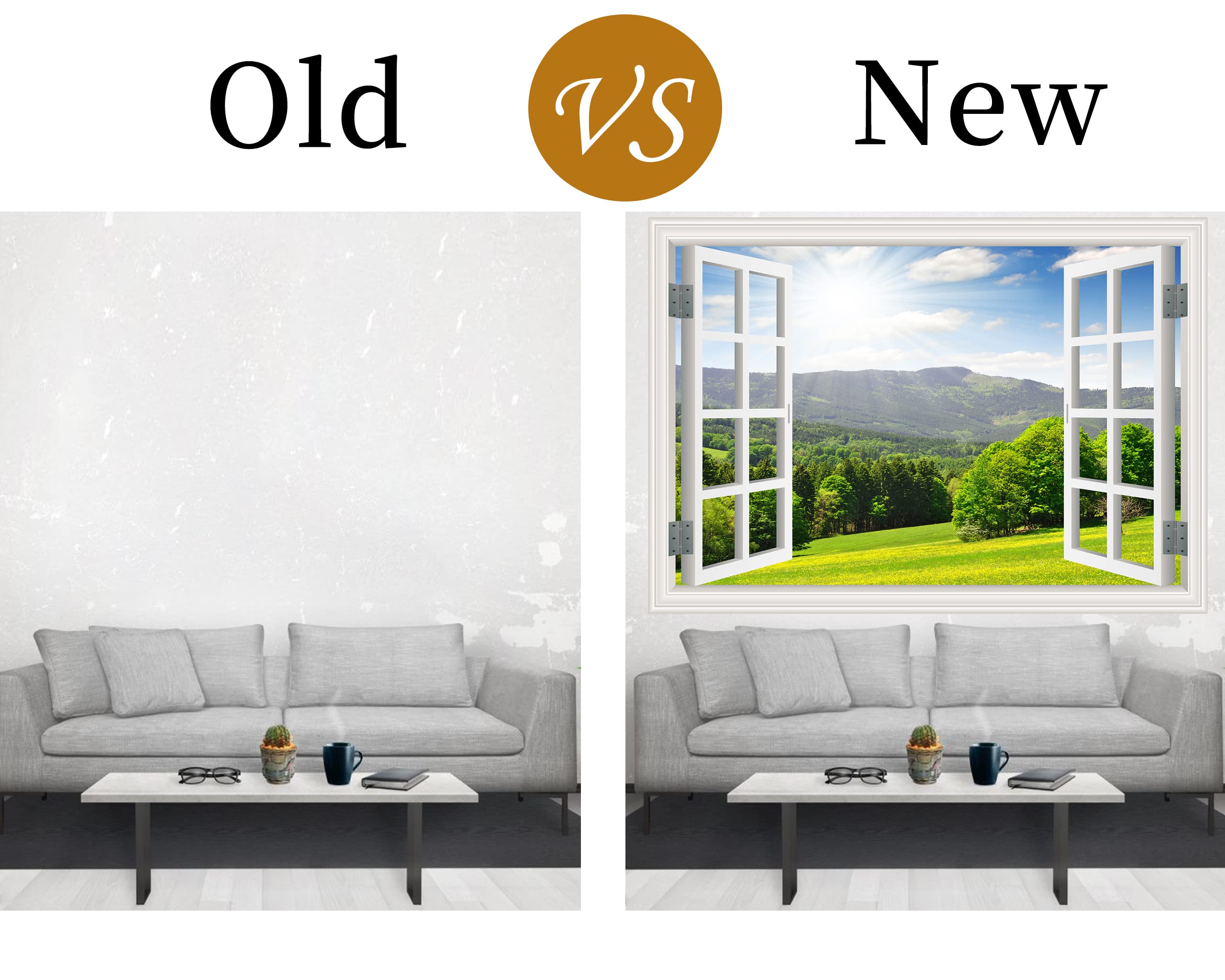 FLFK Fake Window Wall Sticker - Landscape Faux Window Wall Mural for Wall Decor, Stick and Peel Wall Decals,16"x24"