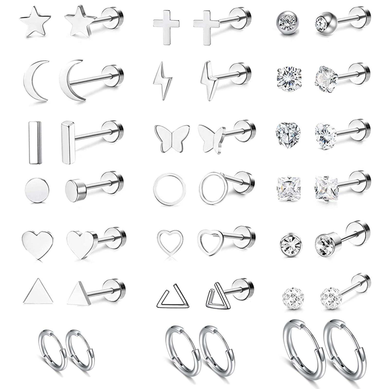 CHARIFIN Women's Earrings Stainless Steel Cartilage Tragus Daith Helix Earrings Ear Piercing 21 Pairs