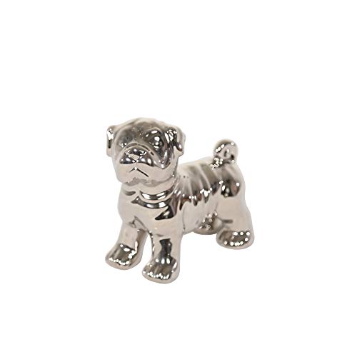 Sagebrook Home Ceramic Pug Dog Figurine, Accent Piece Sculpture Home Decor Collectible, Craft Ornament Art Statue Decoration for Interior Design, 4.5" x 3" x 5", Silver
