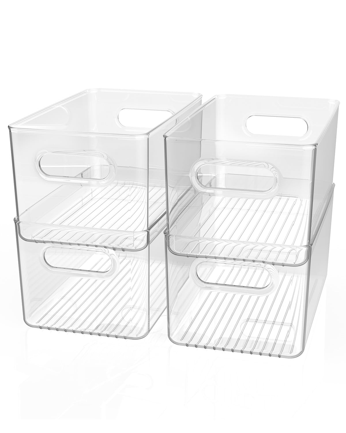 Chikit 4 PCS Clear Plastic Storage Bins, Refrigerator Organizer Bins with Handles, Pantry Organizer Bins for Food, BPA-Free Fridge Organizer for Fridge, Freezer, Kitchen, Cabinet, Pantry, 10" Long