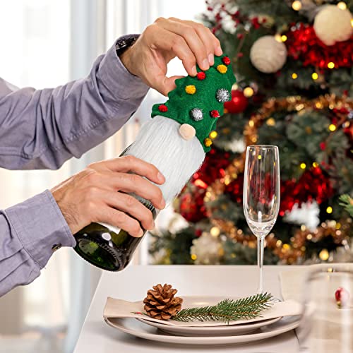 Mocoosy 3PCS Gnome Christmas Wine Bottle Cover Toppers, Christams Tree Snowman Reindeer Santa Hat for Wine Bottle Christmas Table Decorations, Decorative Felt Bottle Gift Bags Xmas Holiday Home Decor