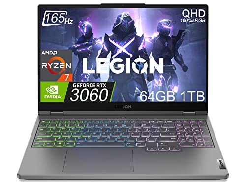 Lenovo Legion 5 Gen 7 15.6" QHD 165Hz (AMD 8-Core Ryzen 7 6800H (Beat i9-11900H), GeForce RTX 3060 6GB 140W, 64GB DDR5 RAM, 1TB PCIe SSD) RGB Backlit Gaming Laptop, WiFi 6E, 3D Nahimic, Win 11 Pro