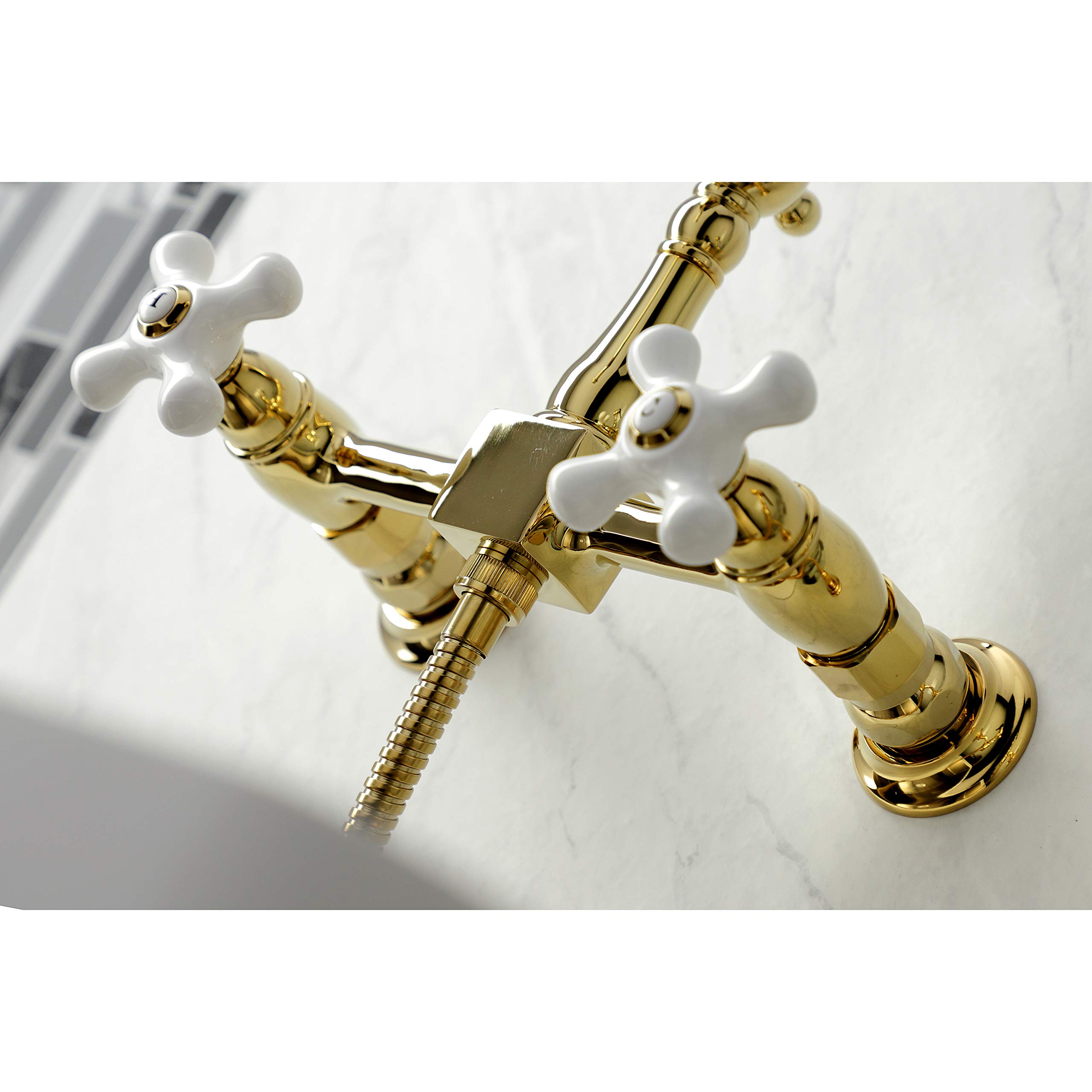 Kingston Brass KS1262PXBS Heritage Wall Mount Bridge Kitchen Faucet with Brass Sprayer, 6-9/16", Oil Rubbed Bronze