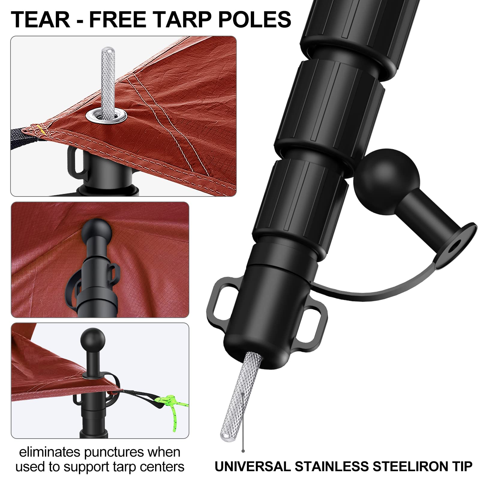 BLIKA Telescoping Tarp Poles | Adjustable Tent Poles for Tarp Set of 2 | Portable & Lightweight Aluminum Tent Poles Replacement, Up to 8FT