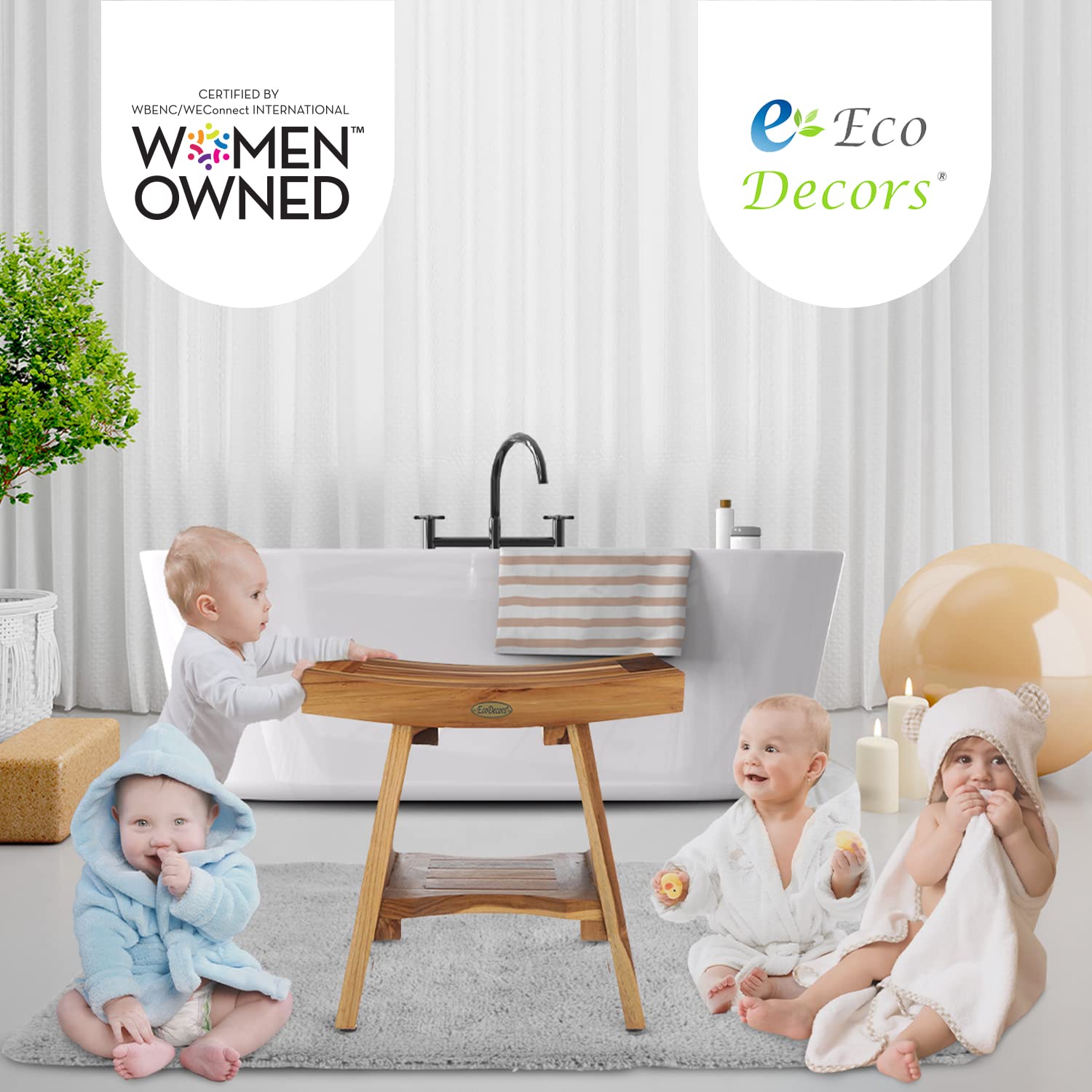 EcoDecors, 18 inch, Natural, Teak Shower Bench, Teak Shower Stool, Teak Bench Shower, Teak Shower Seat, Teak Shower Chair, Teak Stool, Shower Benches Teak