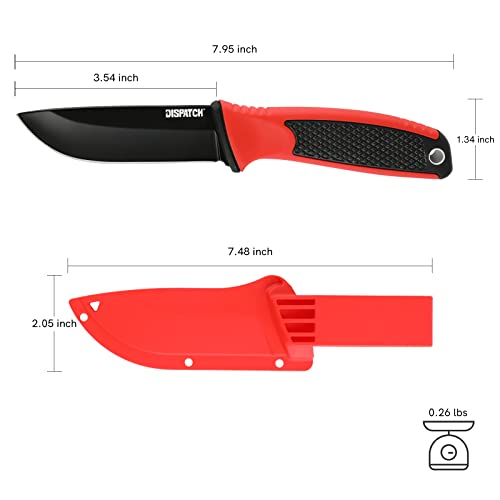 Dispatch Tactical Fixed Blade Outdoor Knife Bushcraft Survival Hunting Tool, Non-slip Stylish Handle, with Practical Sheath, for Camping, Hunting, Adventure, 8'' Closed