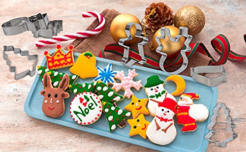 DERAYEE 10Pcs Christmas Cookie Cutters, Christmas Metal Cookie Cutter Shapes Snowflake, Snowman, Candy Cane Stainless Steel Cookie cutters for Baking