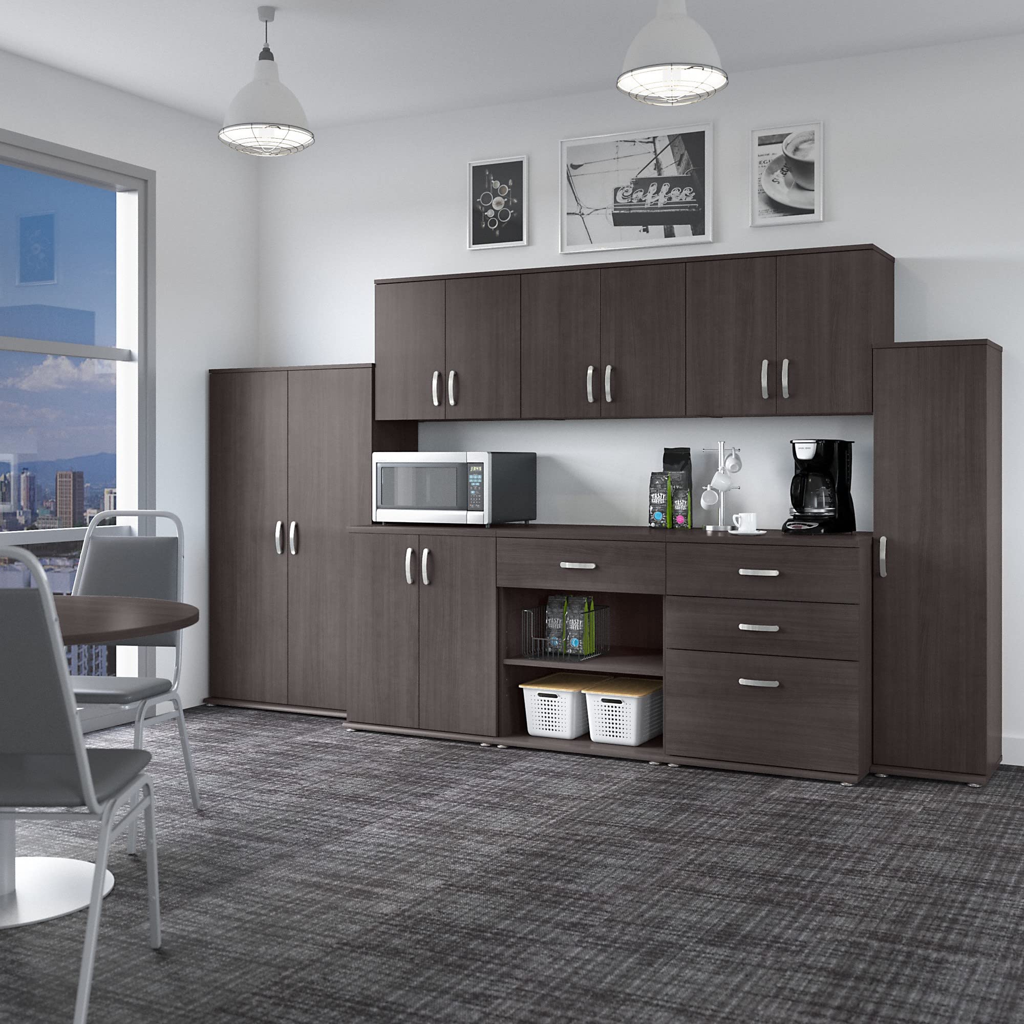 Bush Business Furniture Universal 8 Piece Modular Storage Set with Floor and Wall Cabinets, Storm Gray