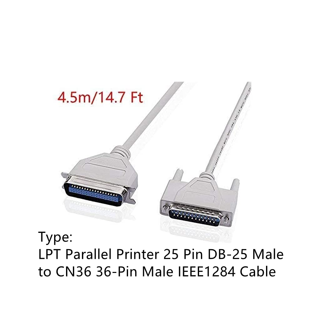 Yohii 4.5m/ 14.7 Feet DB25 Male to Centronics 36 Female Parallel Printer Cable LPT Parallel Printer IEEE-1284- (G7.23)