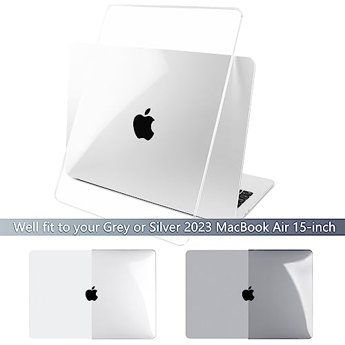 Batianda Compatible with New MacBook Air 15 inch Case 2024 M3 M2 Chip Model A3114/A2941, Hard Shell Case with Screen Protector TPU Keyboard Cover and OTG adapter, Crystal Clear