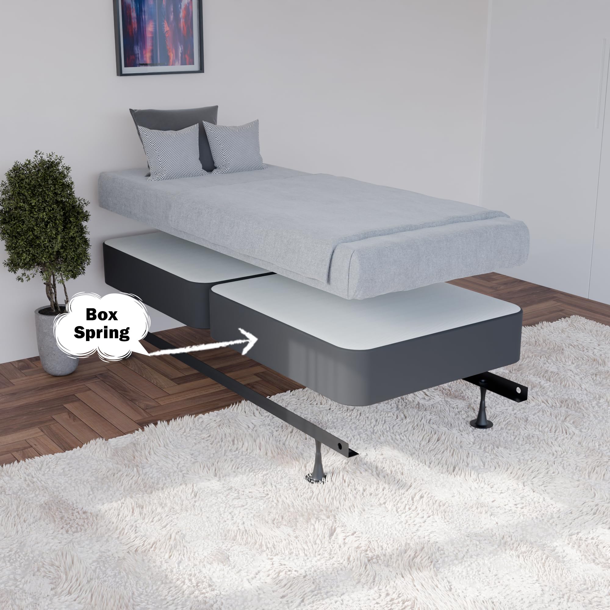 Greaton, 4-Inch Sturdy Box Spring for Mattress Support-Durable and Fully Assembled, Natural Wood Foundation for Twin XL, Black