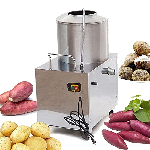 BATIVE Commercial Potato Peeler, 1500W 200KG / Hour Stainless Steel Automatic Potato Washer with Caster Wheels and Adjustable Soft Water Pipe, for Taro Ginger Sweet Potatoes Peeling