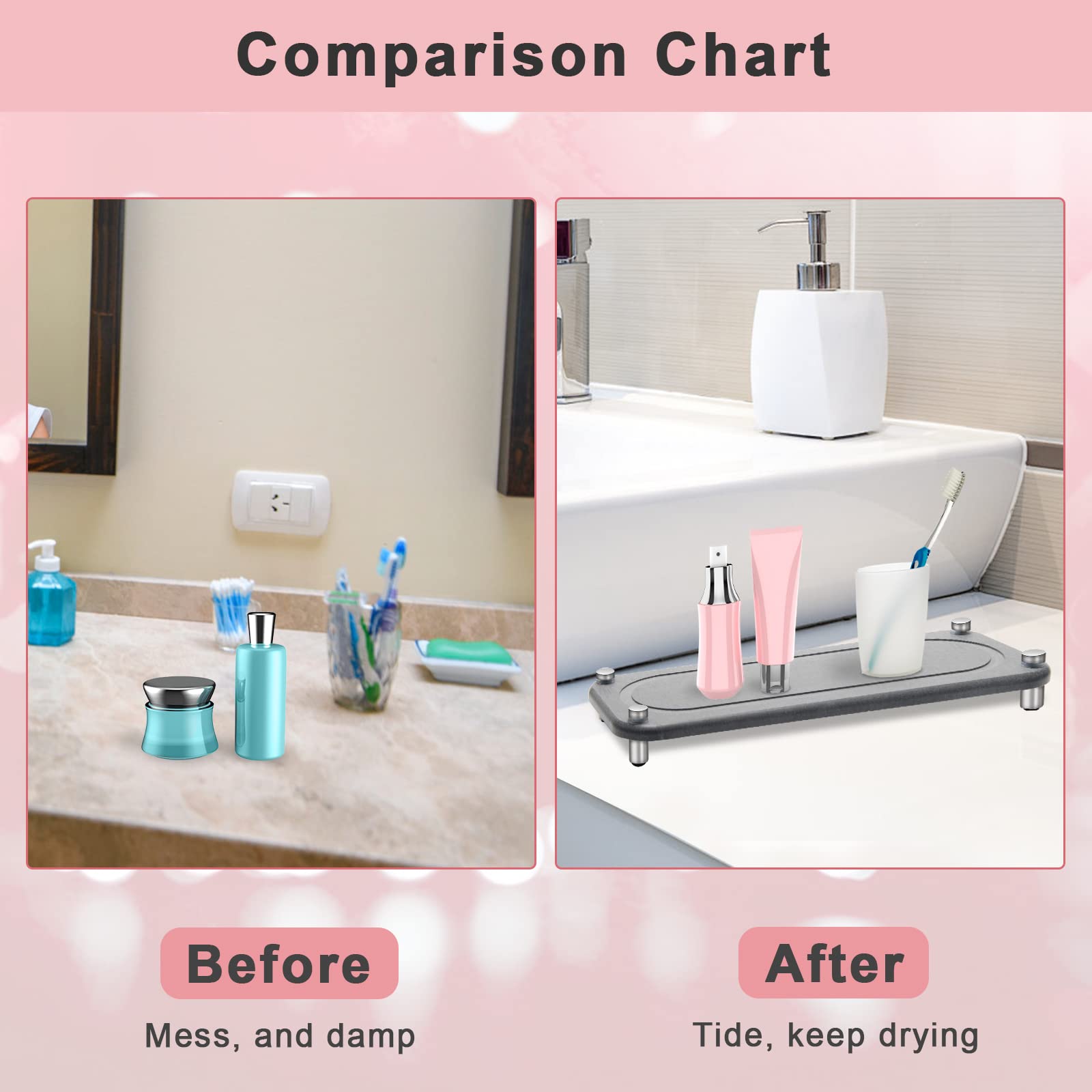 Coldairsoap Instant Dry Sink Organizer, kitchen Bathroom Sink Fast Drying Stone, Water Absorbing Stone Tray For Sink With 1Pcs Soap Rack(Grey)