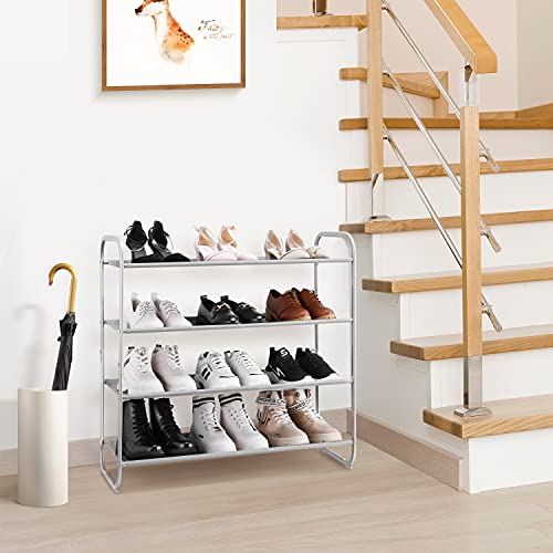 MAX Houser 4 Tier Shoe Rack Storage Organinzer 4 Shelf Shoe Rack Organizer,Entrance Fabric Shoe Shelf Small for Closet Entryway Hallway Bedroom(Light Gray)