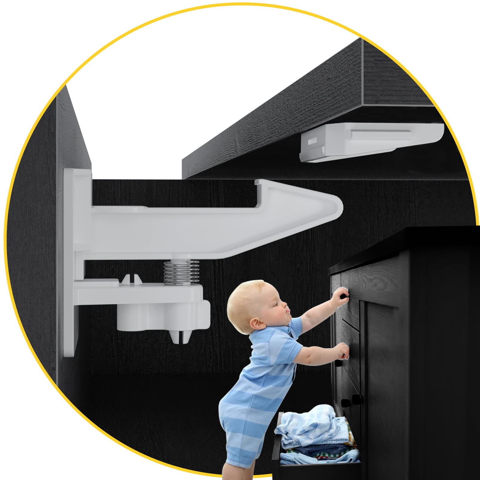 Child Proof Cabinet Latches, Invisible Cabinet Locks for Babies with Disengaged Mode, Stronger 3M Adhesive, Upgraged Child Safety Locks Fit for Large Cabinets and Drawers, No Drilling (10 Pack)